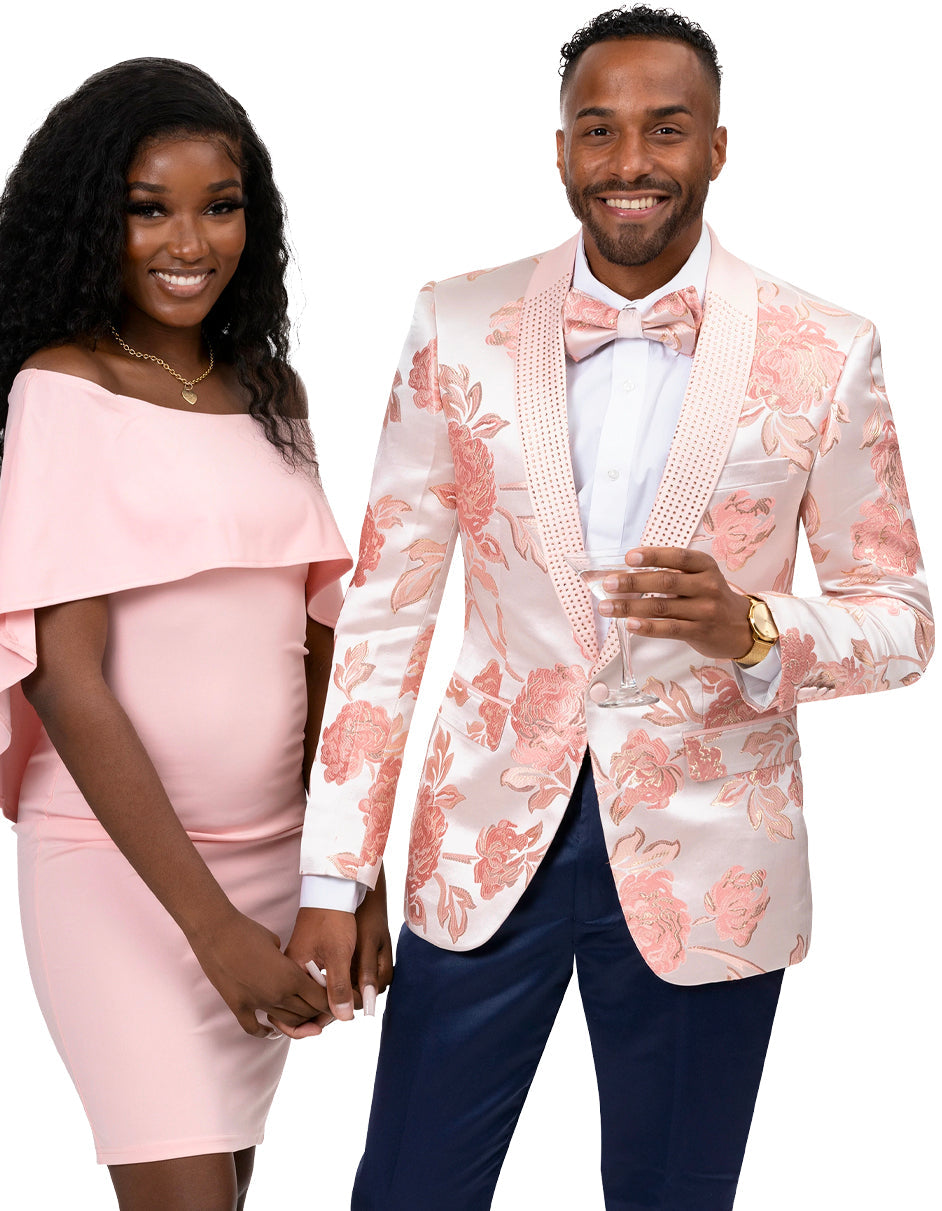 Mens Paisley Jeweled Shawl Prom Tuxedo Blazer in Blush Pink – Alligator ...