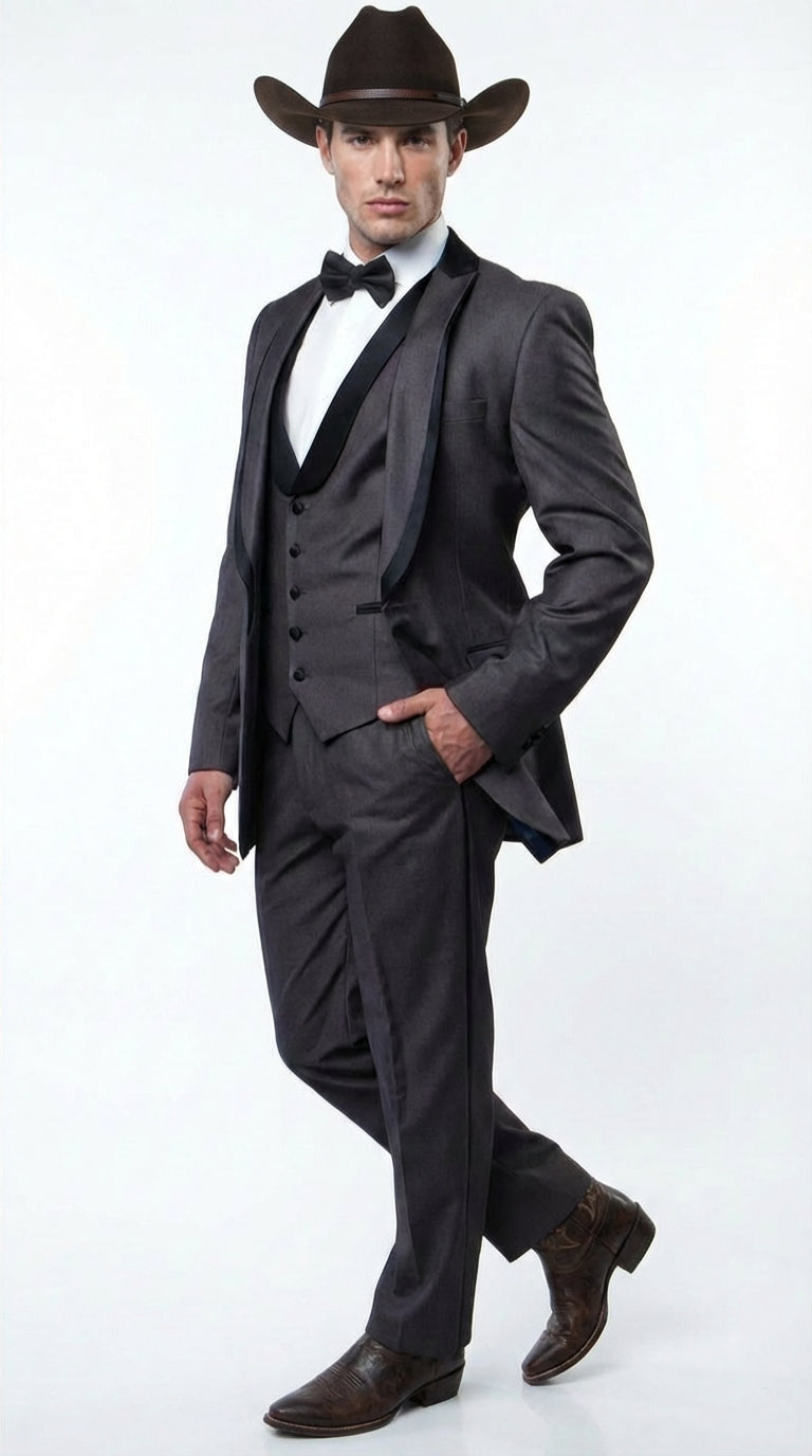 Charcoal Gray Western Tuxedo for Men | Classic Three Piece Formal ...