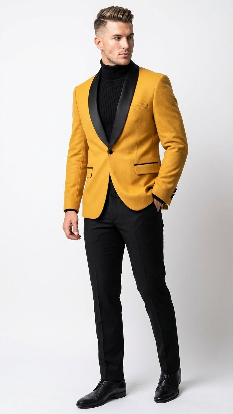 Men's Gold Shawl Lapel Blazer Tuxedo Dinner Jacket – Luxury Formal ...