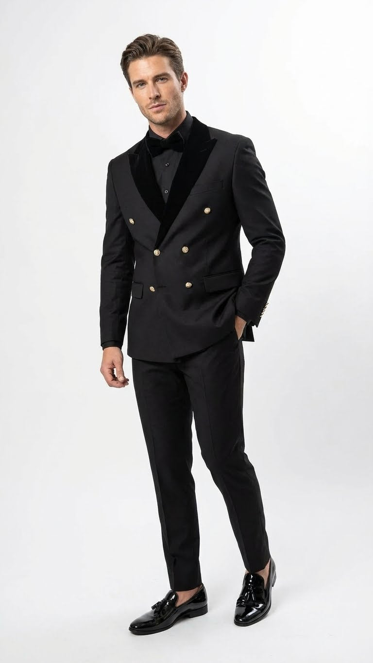 Men’s Black Double Breasted Tuxedo Suit – Luxury Formal Dinner Jacket ...