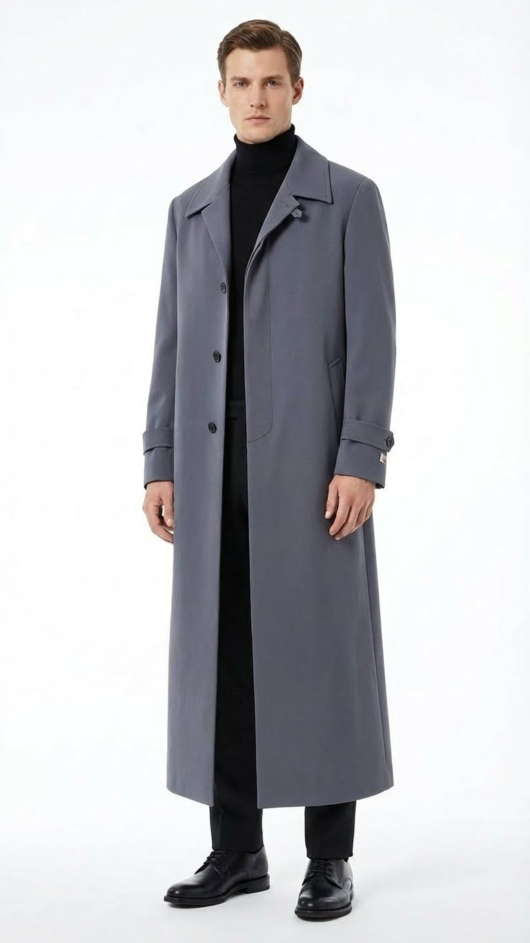 Men’s Full-Length Charcoal Grey Overcoat – Premium Microfiber Blend ...