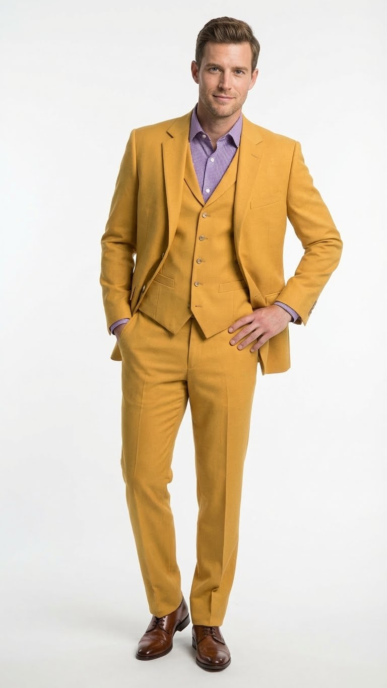 Men’s Mustard Yellow Three Piece Suit | 2 Button Notch Lapel Modern Fit ...