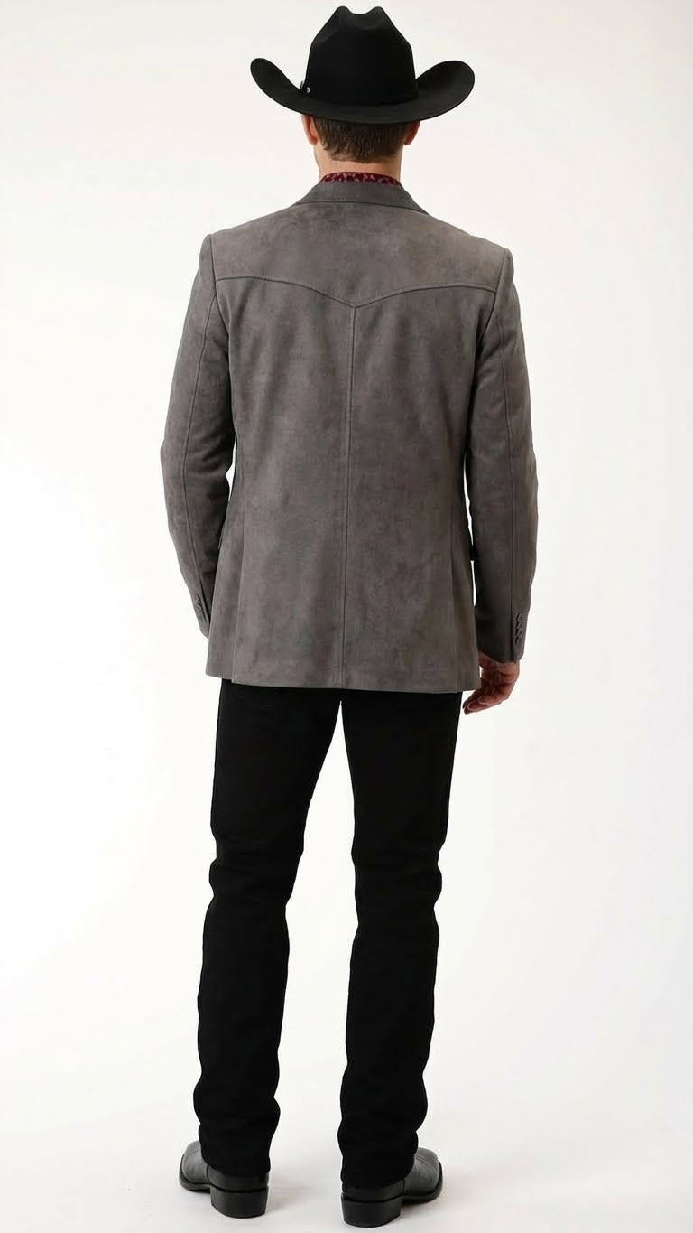 Men’s Charcoal Gray Western Faux Suede Blazer – Double Button Cowboy ...