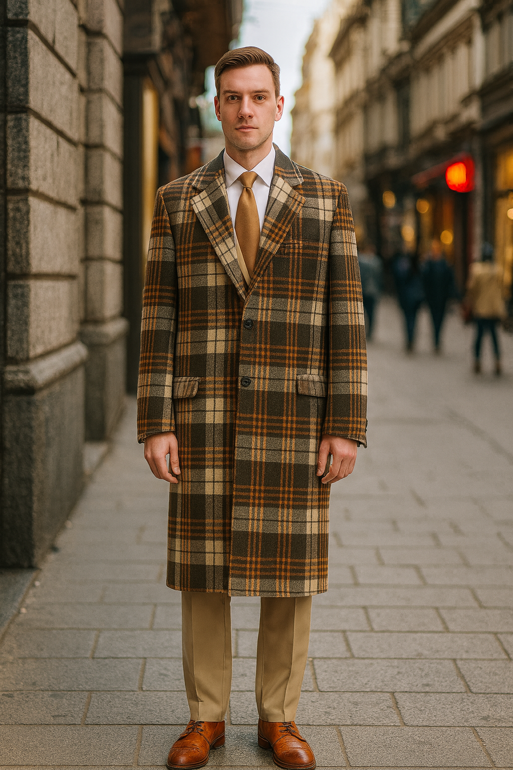 Men’s Vintage Plaid Overcoat Wool Fabric – Classic Retro Long Coat in ...