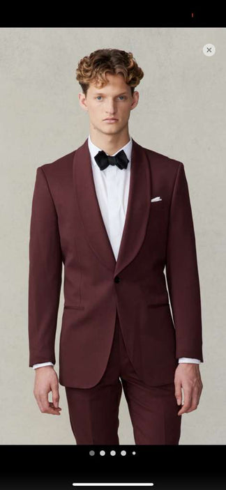 Men's Burgundy and Burgundy Shawl Lapel Tuxedo Suit | Classic Formal ...
