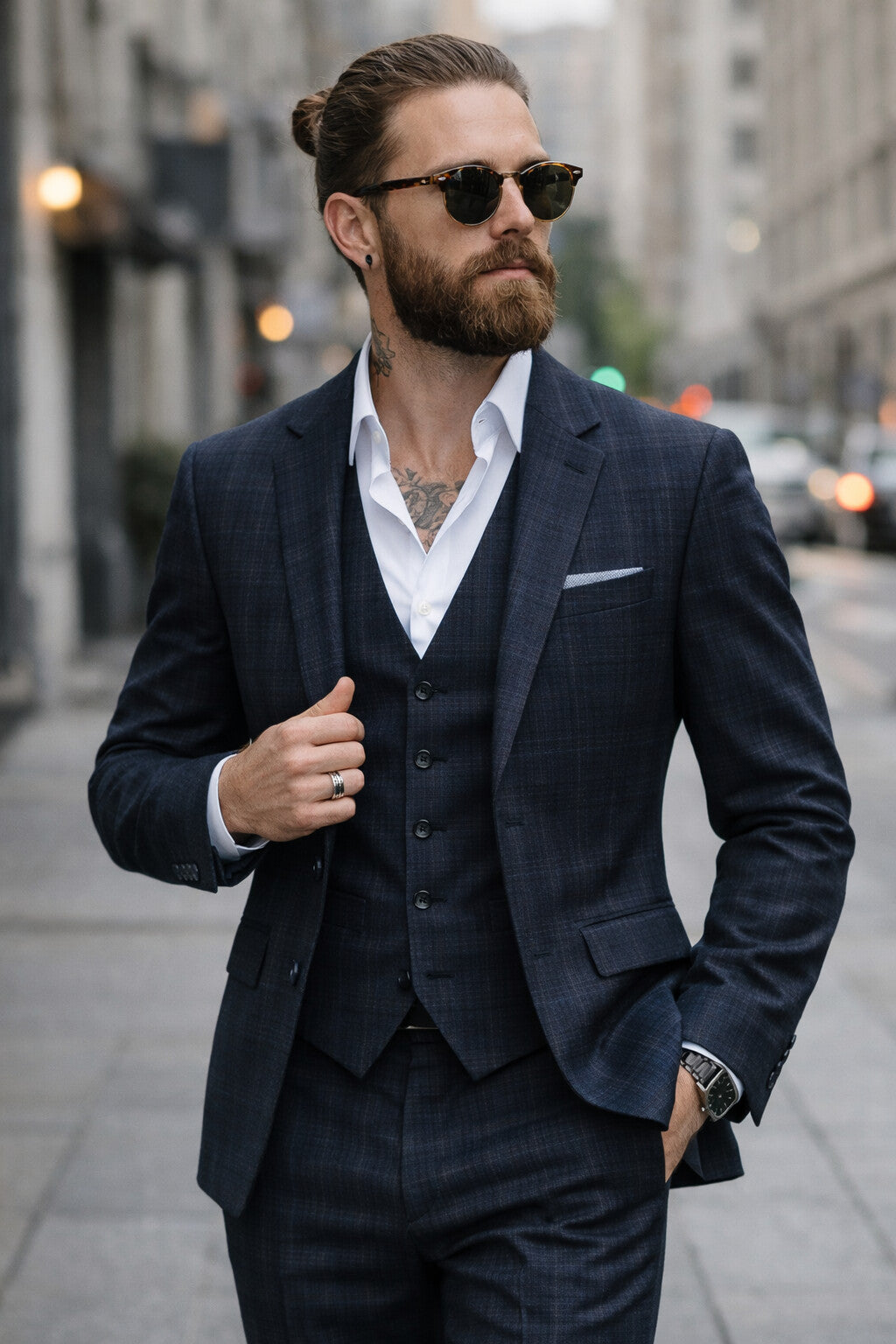 Mens Ultra Slim Fit Vested Suit - Plaid Windowpane Pattern Three Piece ...