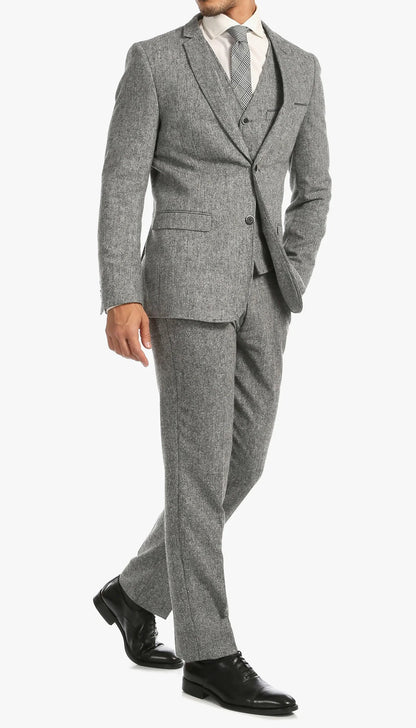 Men’s Grey Tweed Three Piece Suit – Vintage British Fabric Slim Fit ...
