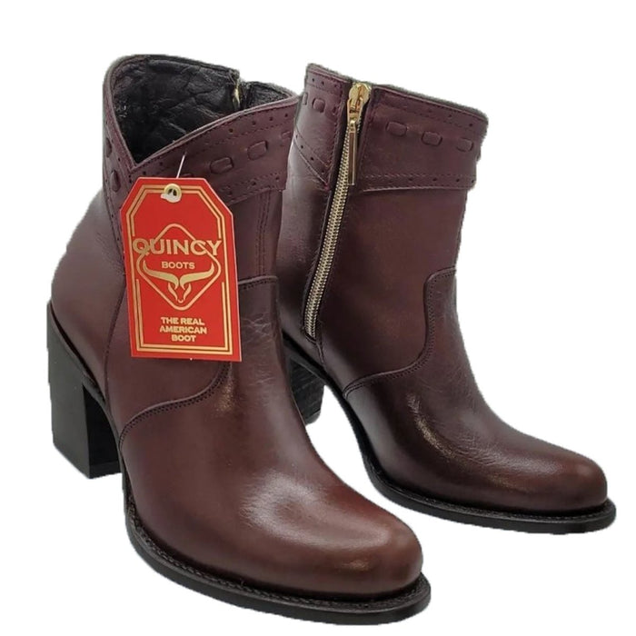 Botas Cortas de Piel de Borrego para Mujer en Horma Oval Color Vino ...