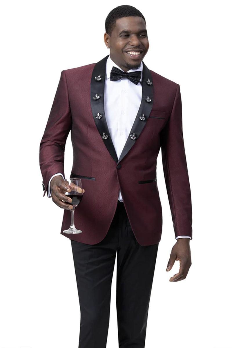 "EJ Samuel Men's Diamond-Embellished Burgundy 1-Button Shawl Tuxedo ...