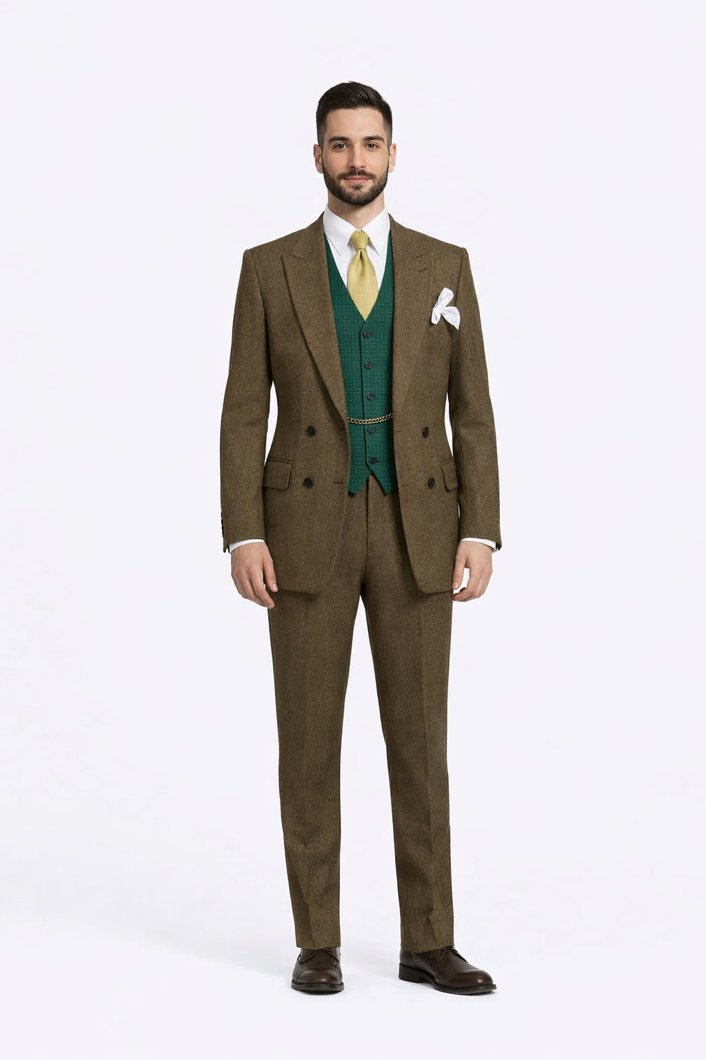 Al Capone Outfit for Men Brown Double Breasted Suit $179 + Hunter Green ...