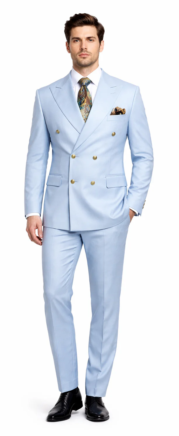 Rossiman Light Blue Men's Suit Double Breasted Slim Fit – Alligator ...