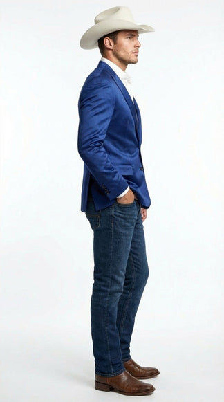 Men’s Shiny Royal Blue Cowboy Blazer – Western Style Satin Finish ...