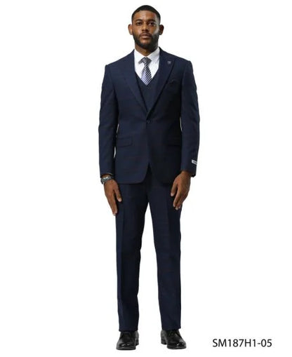 Stacy Adams Men's 3 Piece Hybrid Fit Suit - Glen Plaid Pattern ...