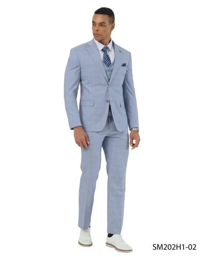 Stacy Adams Men's 3 Piece Hybrid Fit Suit - Subtle Windowpane Plaid ...
