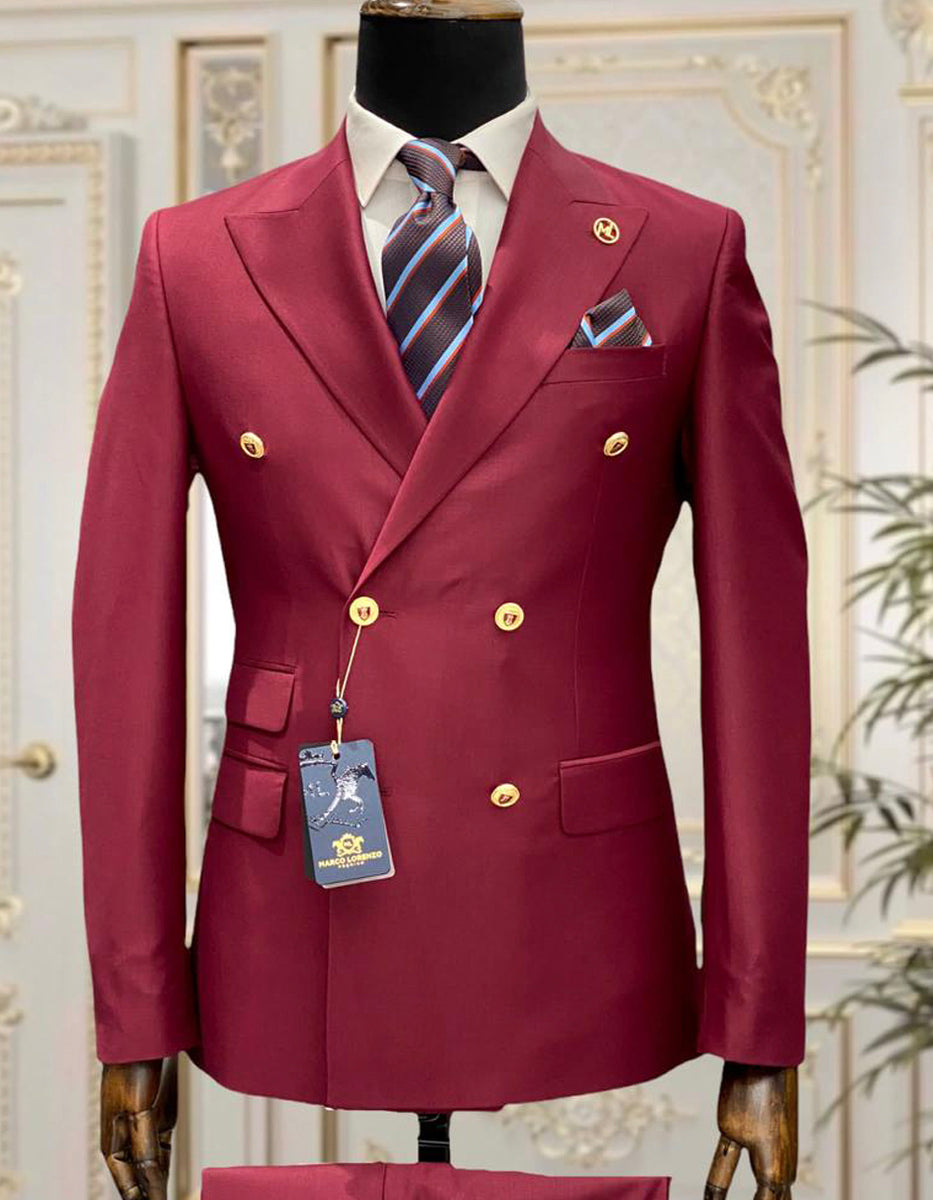 Designer Mens Double Breasted Gold Button Suit in Light Burgundy ...